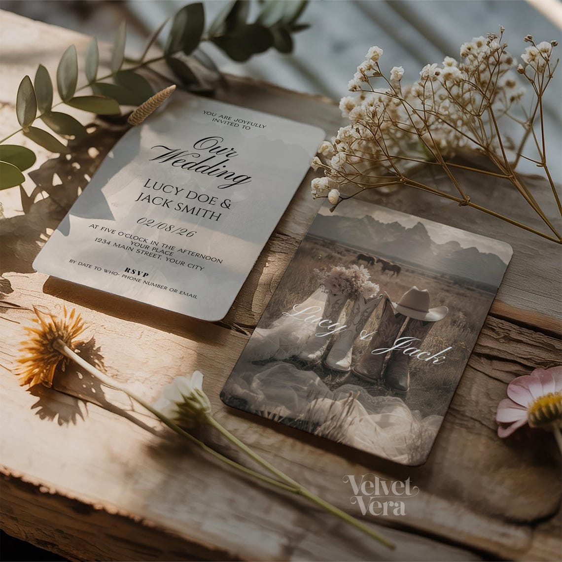 Rustic Western Wedding Invitation | Vintage Style, Personalized Card - Etsy