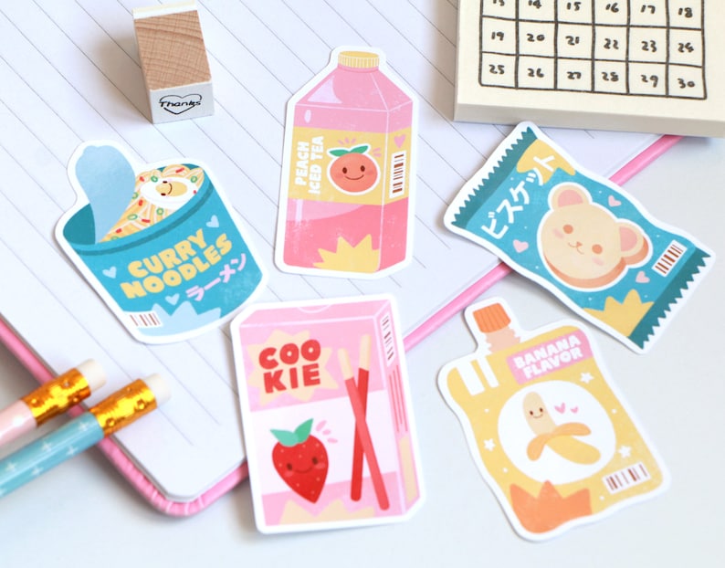 CUTE SNACKS STICKERS 5 Stickers Pack Food Stickers / Cute - Etsy