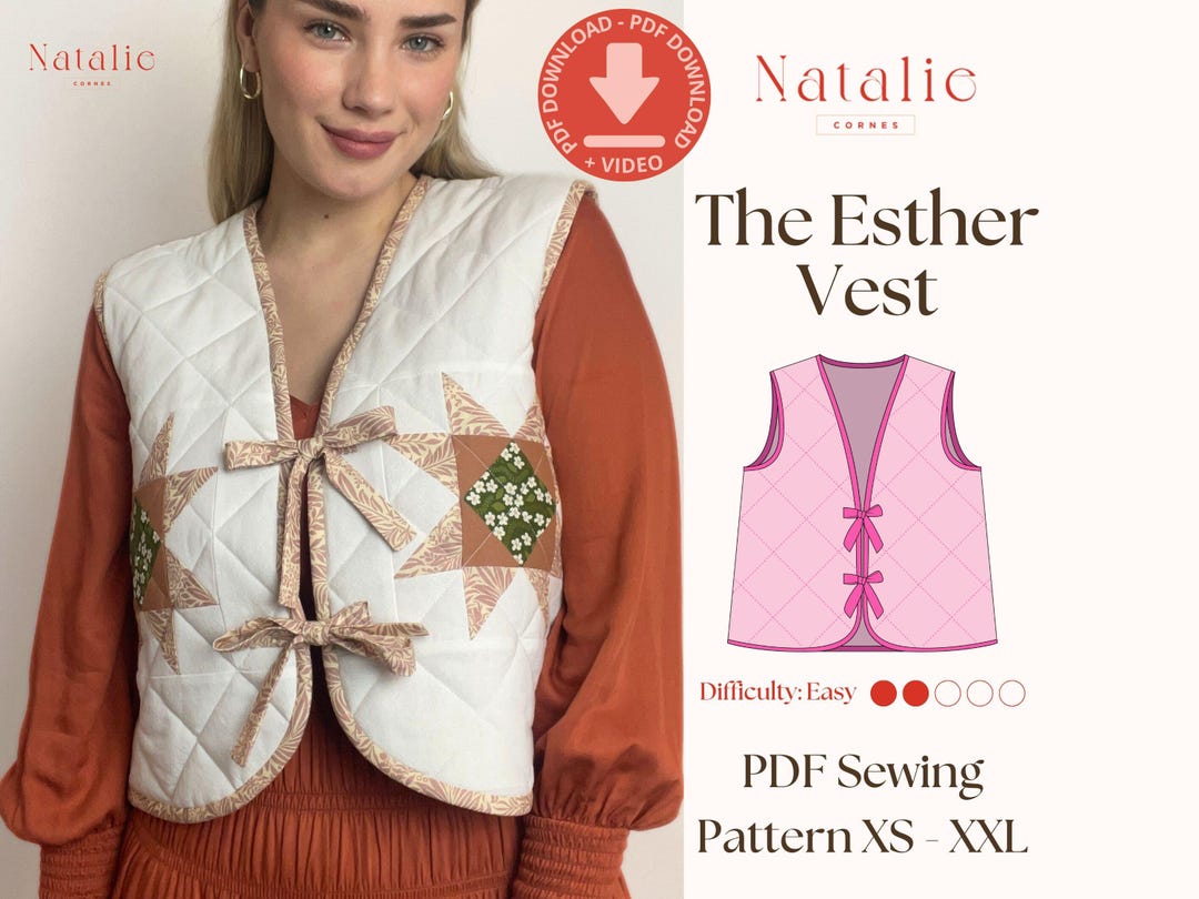 Esther Vest Sewing Pattern | PDF Download | Quilted Waistcoat | Ribbon ...