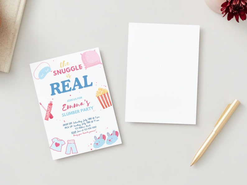The Snuggle is Real Slumber Party Birthday Invitation Digital Editable ...