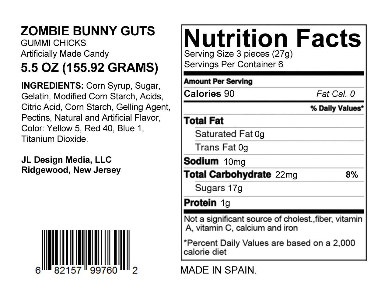 Zombie Bunny Guts Gummy Chicks Funny Easter Basket Stuffer Gag Candy ...