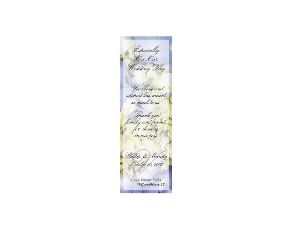 Blue Hydrangeas Wedding Bookmarks, Bookmark Favors, Bookmark Wedding ...