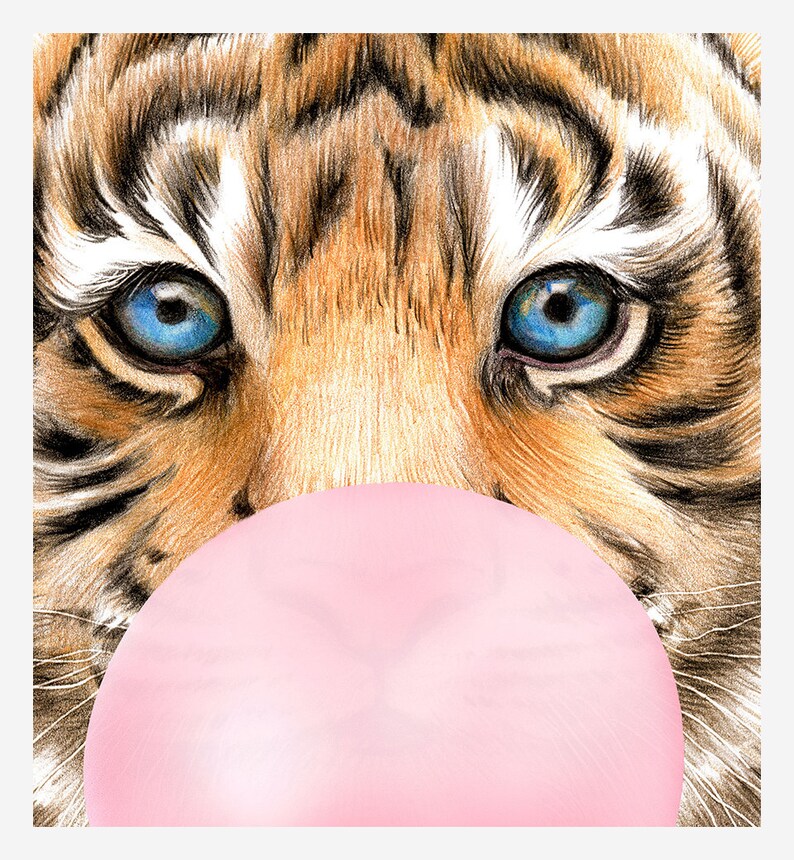 Tiger Bubble Gum Wall Art Safari Baby Animals Print Funny | Etsy