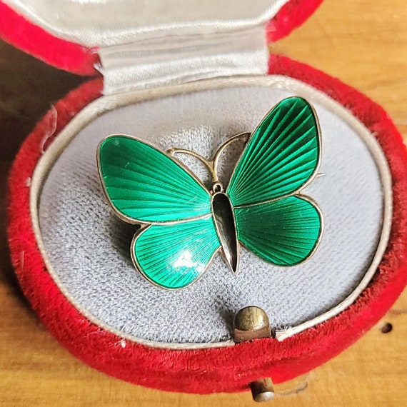 Norway Hroar Pryds 925 Silver Enamel Butterfly Green … - Gem
