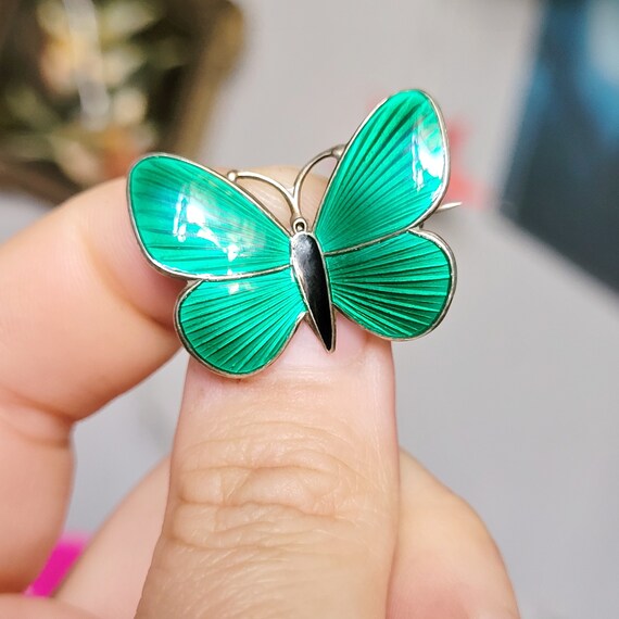 Norway Hroar Pryds 925 Silver Enamel Butterfly Green … - Gem