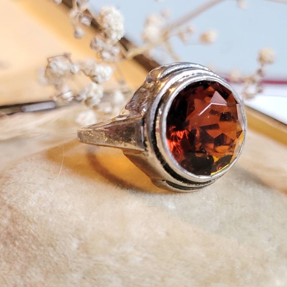 Art deco 835 Silver Ring Orange Stone around 1930 tru… - Gem