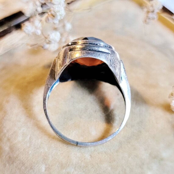 Art deco 835 Silver Ring Orange Stone around 1930 tru… - Gem