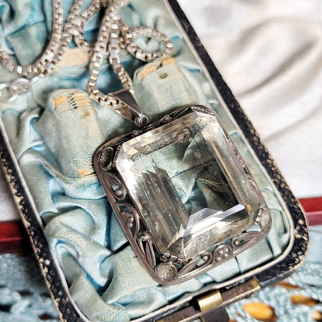 Art Deco 835 Silver Chain Pendant SMOKY QUARTZ Around 1930 Floral ...