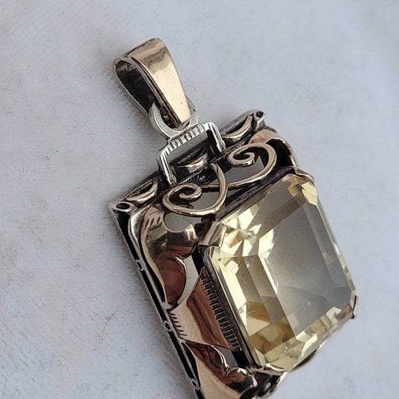 Art Nouveau CITRIN 925 silver & 585 gold chain pendan… - Gem