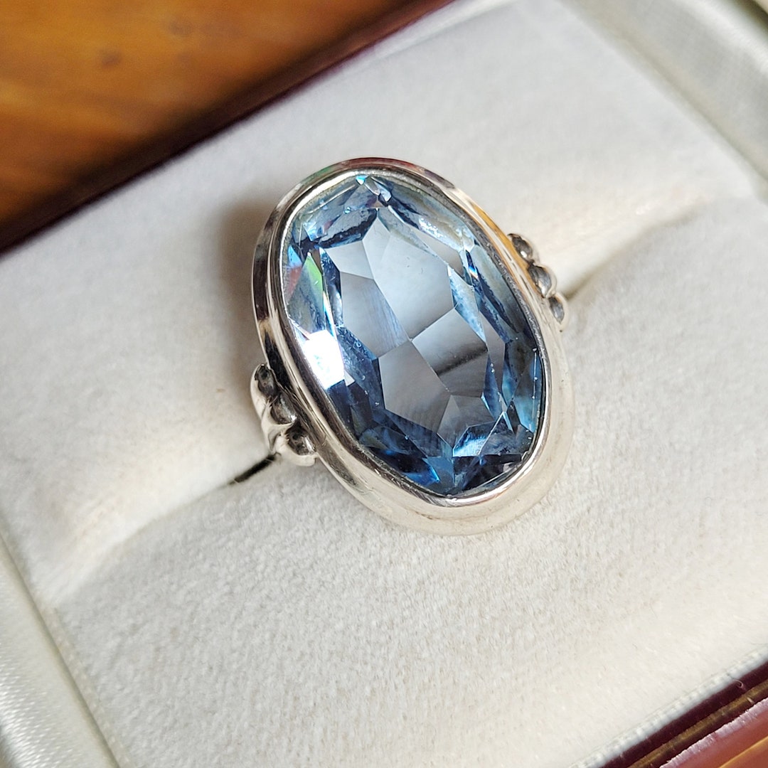 Art Nouveau 835 Silver AQUAMARINE Ring Around 1920 Size 16 Mm Art ...