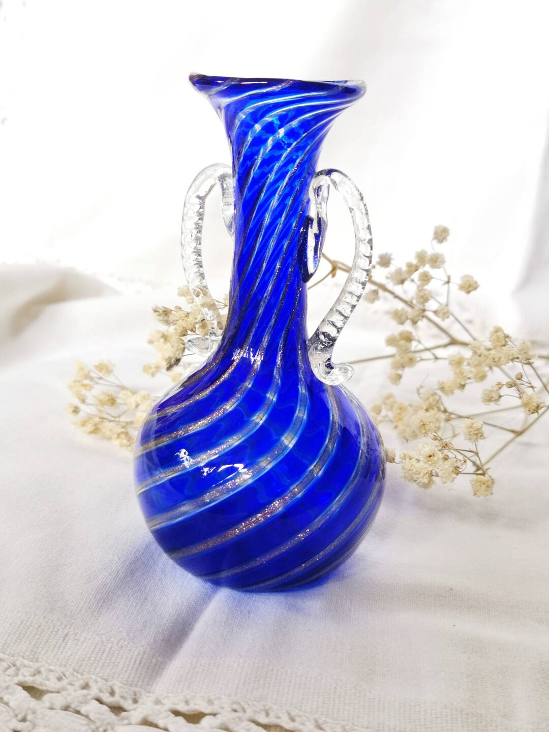 Fratelli Tosso MURANO Vase Gold Flitter & Blue Glass Thin Collector ...