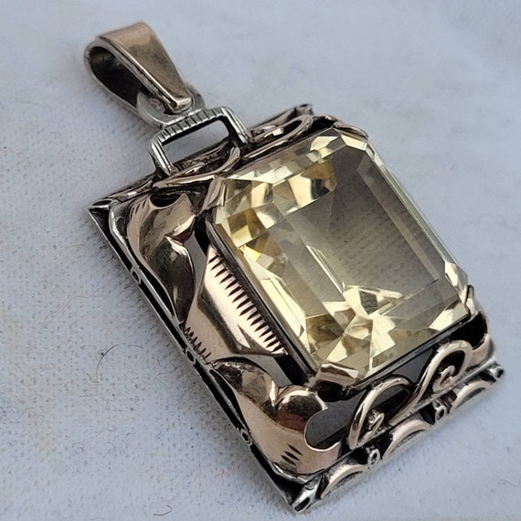 Art Nouveau CITRIN 925 silver & 585 gold chain pendan… - Gem