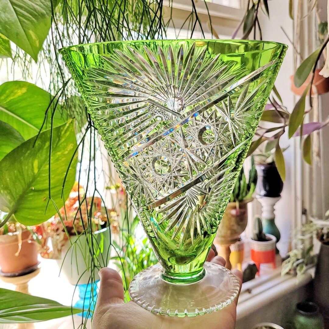 Art Nouveau Flashed Glass Vase Light Green & Clear Glass Art Nouveau ...