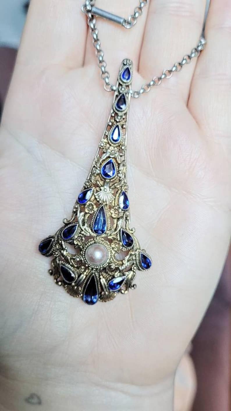 Historicism Silver Necklace 1880 Design Necklace Akoya Pearl & Paste ...