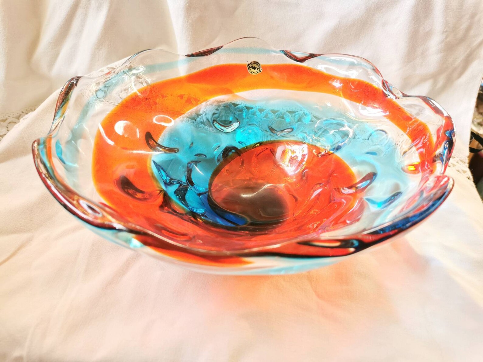 Japanese Glass Bowl Blue & Red by DANYU True Vintage 1970s Space Age ...