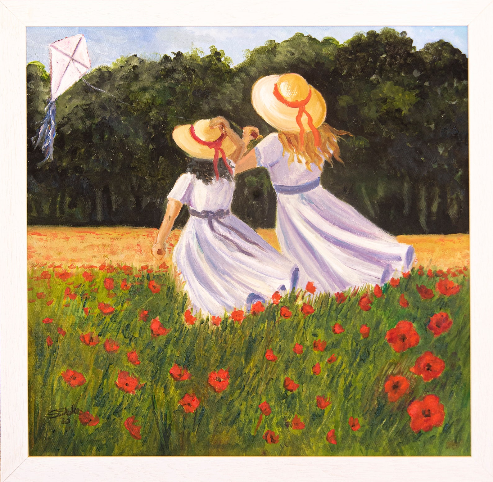 The Kite Flyers original painting oil on canvas two girls | Etsy