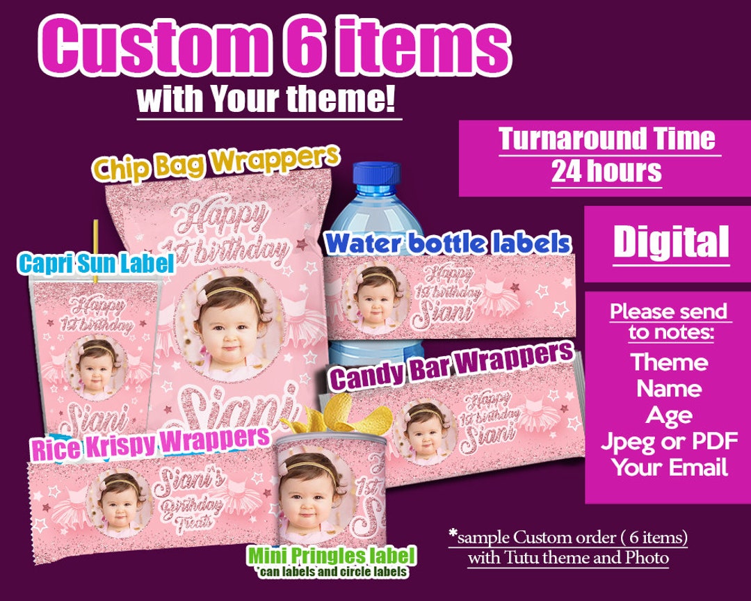 Custom BUNDLE 6 Items-your Theme and Photo-custom Party Favors-custom ...