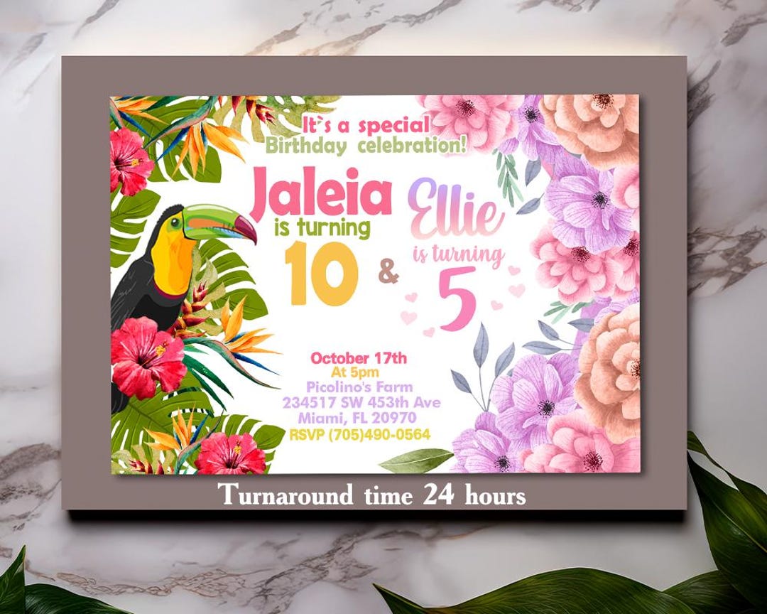 Dual Invitation,double Invitation,sibling Twins Birthday Invitation ...