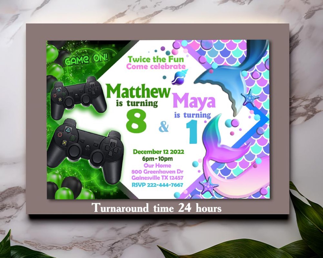 Dual Invitation,double Invitation,sibling Twins Birthday Invitation ...