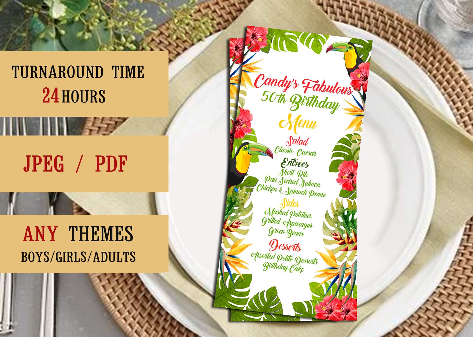 Personalized Tropical Menu Card-floral Island Menu - Etsy