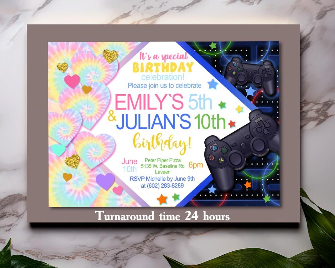 Dual Invitation,double Invitation,sibling Twins Birthday Invitation ...