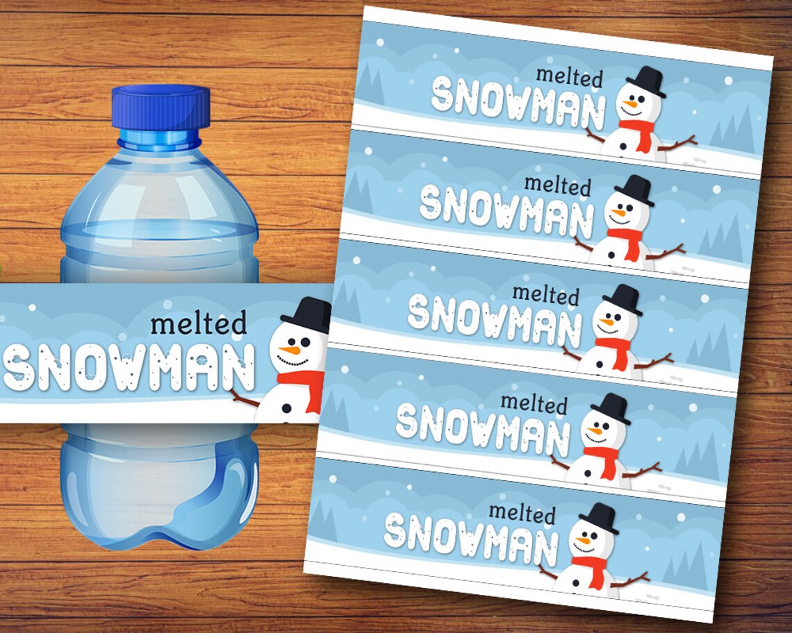 Melted Snowman Water Bottle Labels, Winter Water Bottle Wraps,snowman ...