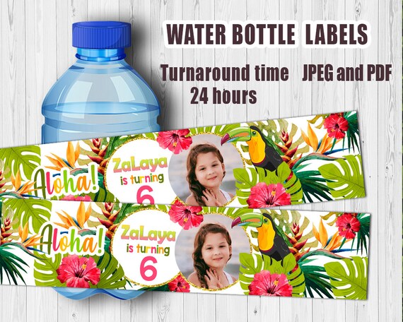 Personalized Tropical Water Bottle Labels Hawaiian Luau Label - Etsy