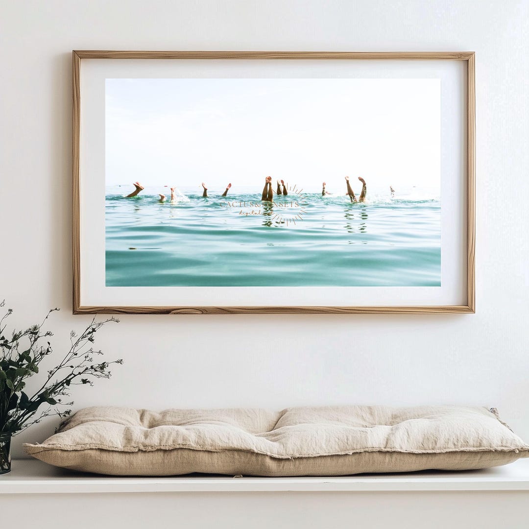 Retro Beach Poster: Muted Coastal Art Print, Summer Swimmers - Etsy