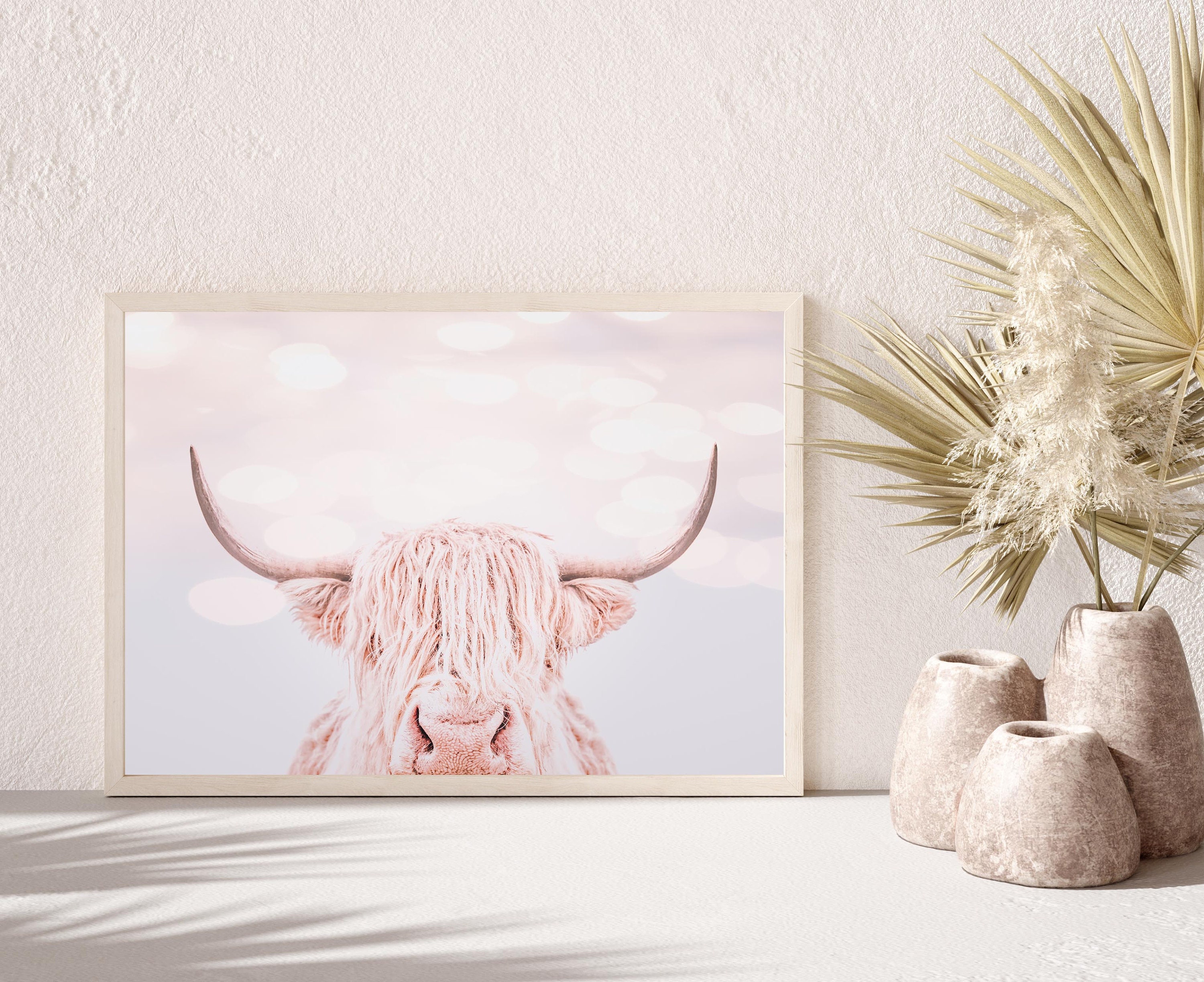 Pink Highland Cow Print Printable Wall Art Farmhouse Decor - Etsy UK