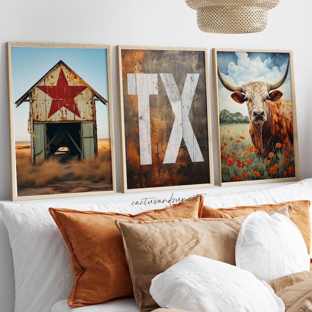 Texas Art Print, Texas Wall Art, Texas Longhorn Cow Print, Southwestern ...
