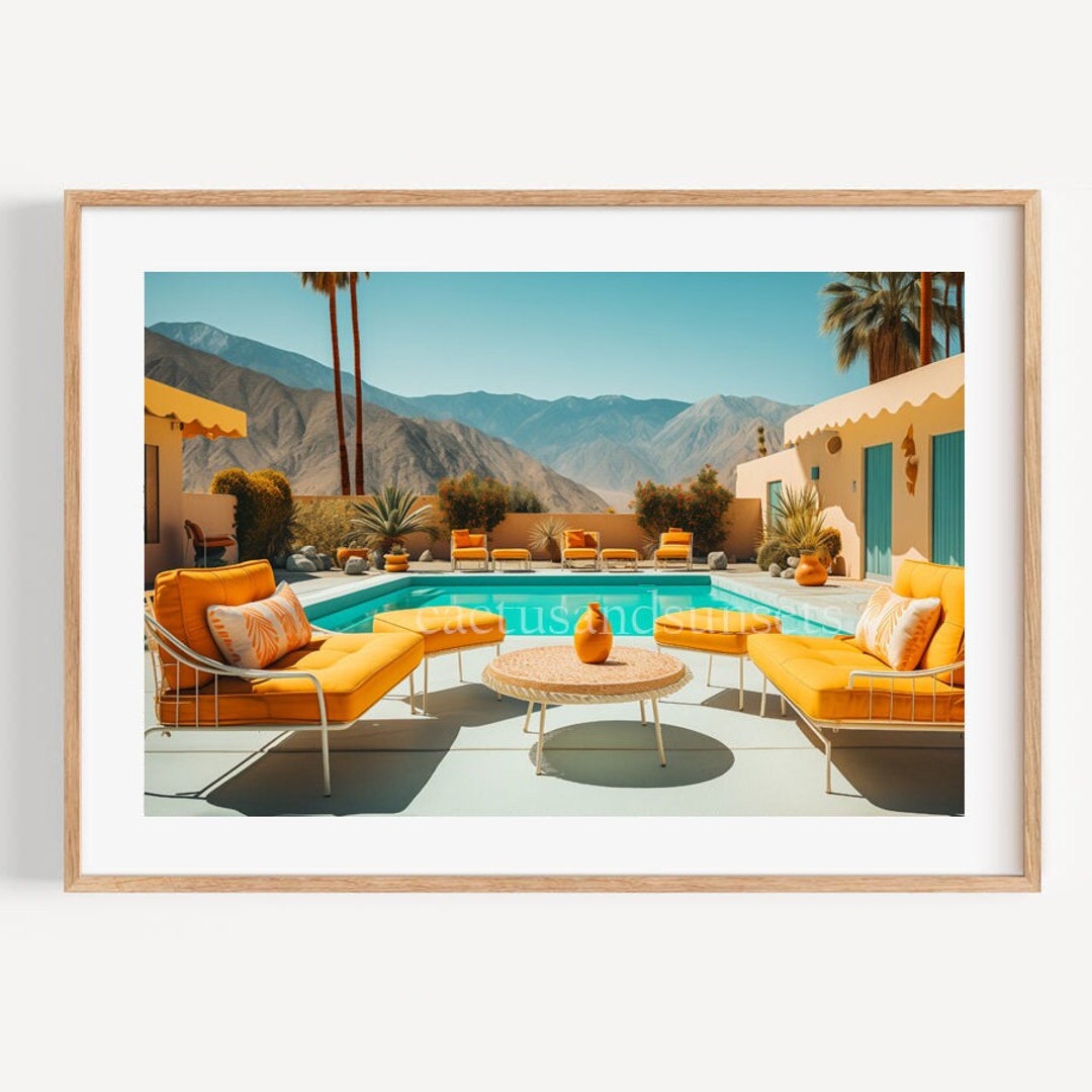 Palm Springs Pool Print, California Photo, Orange Decor, Retro Palm ...