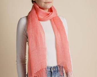 Coral Scarf Printed Scarf Pink Scarf Lightweight Scarf Coral - Etsy