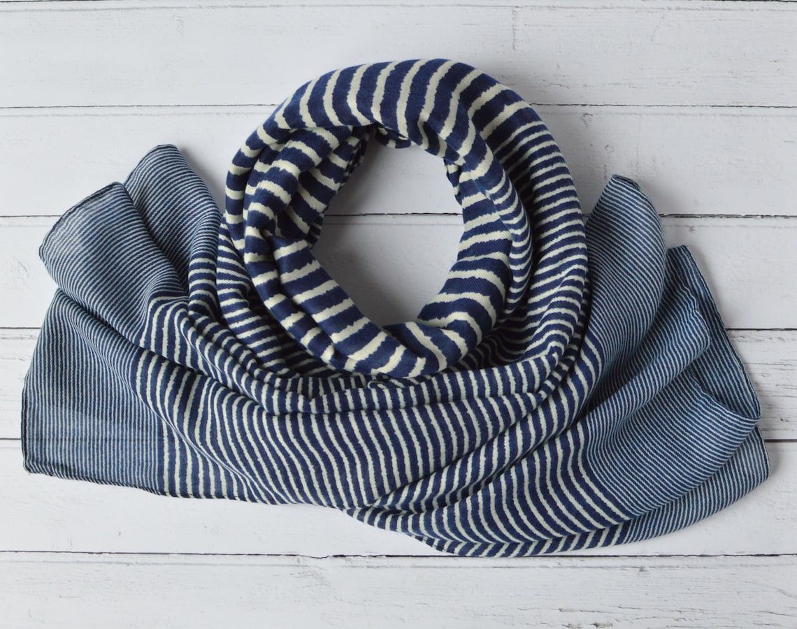 Striped Scarf Navy Blue and White Large Soft Light Weight - Etsy UK