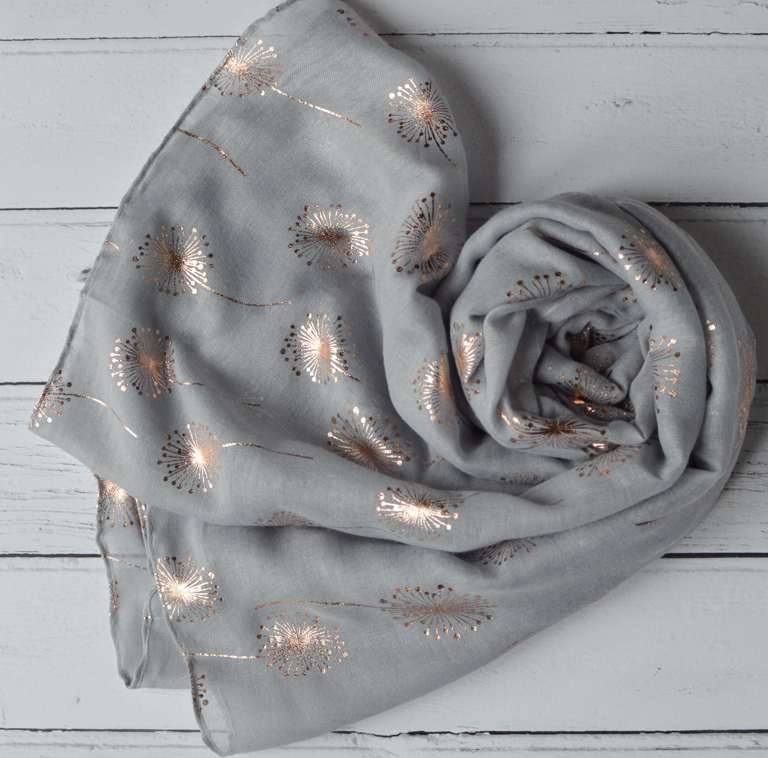 Silver Grey Scarf With Rose Gold Foil Dandelion Design - Etsy