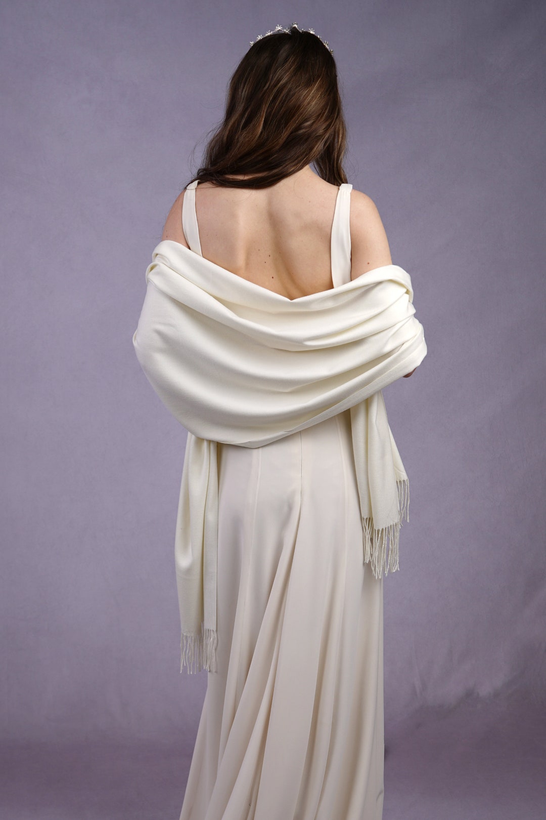 Cream Pashmina Drew Super Soft Large Special Occasion Wrap With Tassels ...