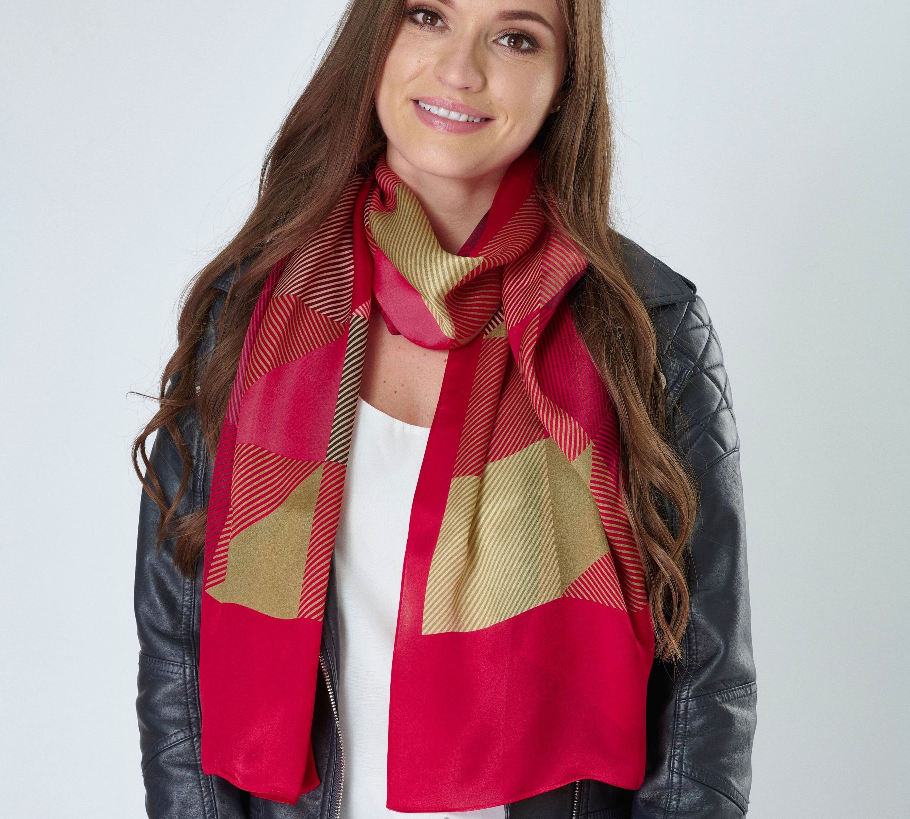 Silk Charmeuse Scarf Raspberry Red & Gold Block Pinstripe | Etsy UK