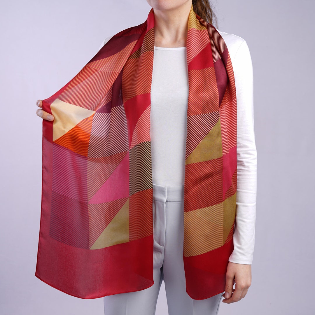 Silk Charmeuse Scarf Raspberry Red & Gold Block Pinstripe - Etsy UK