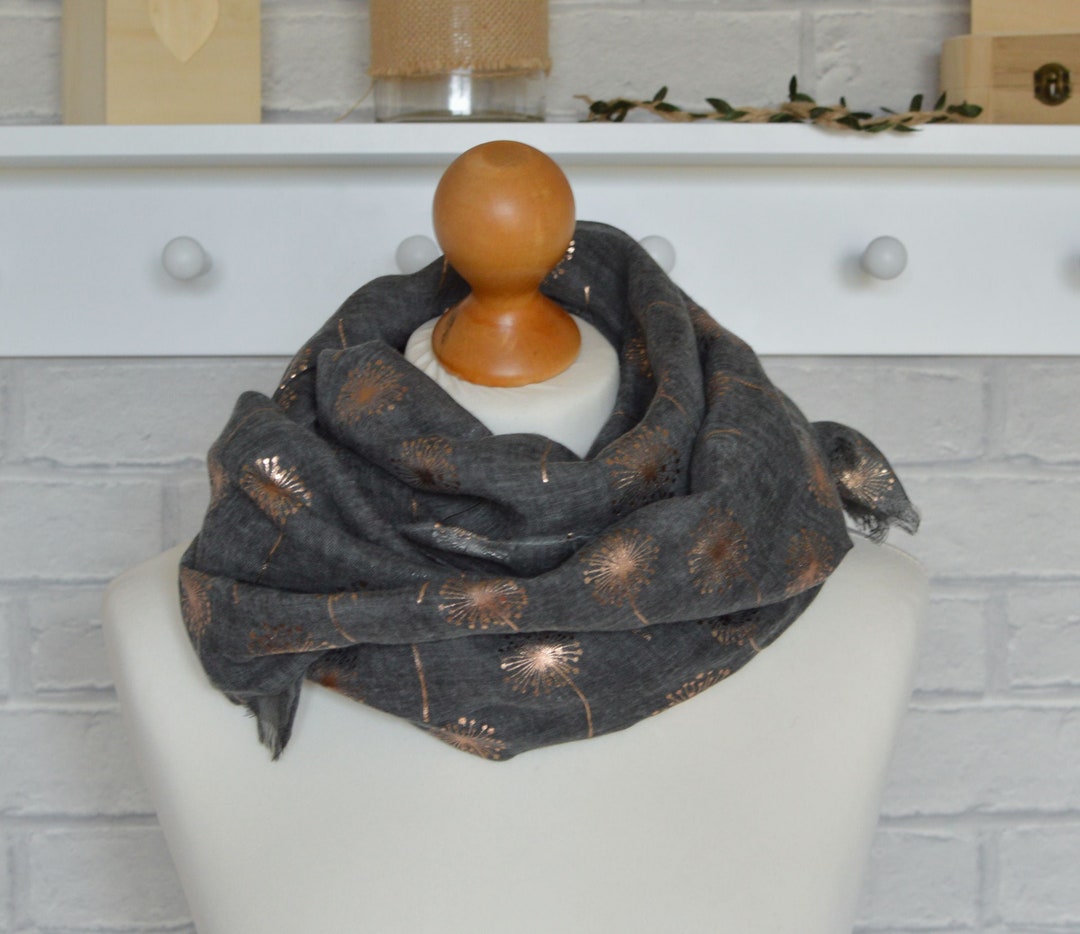 Dandelion Scarf Charcoal Grey Soft Light Wrap With Rose Metallic Foil ...