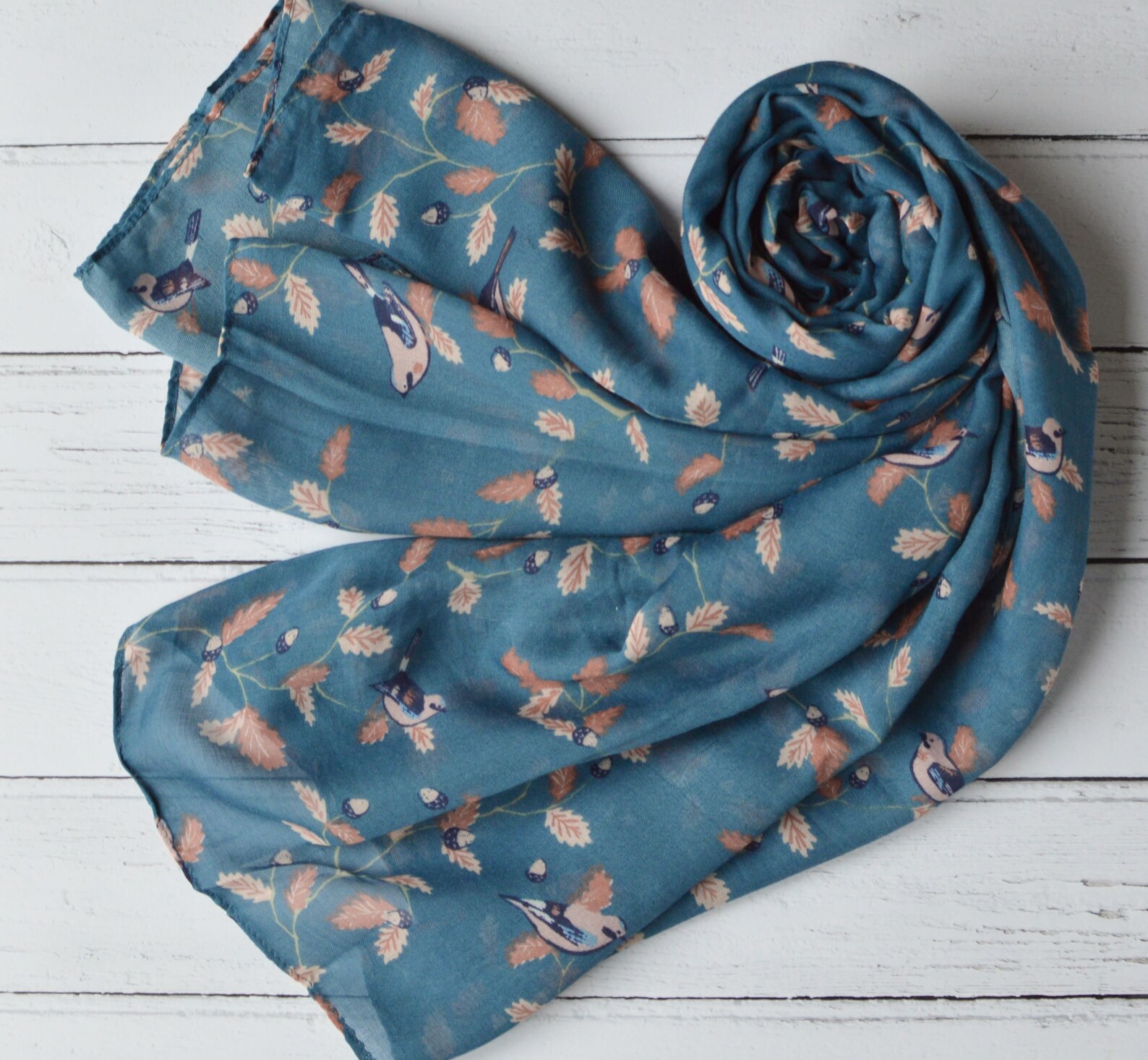 Teal Blue Scarf Jay Bird Print Soft Semi-sheer Wrap With | Etsy UK