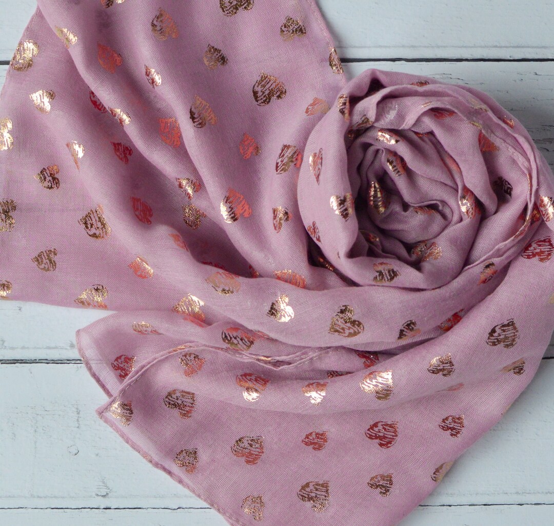 Pink Heart Scarf Semi Sheer Light Weight Scarf With Rose Gold Metallic ...