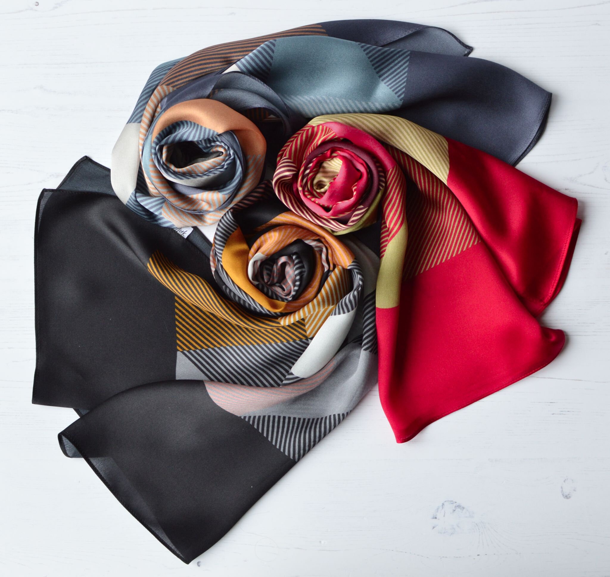 Silk Charmeuse Scarf Raspberry Red & Gold Block Pinstripe | Etsy UK