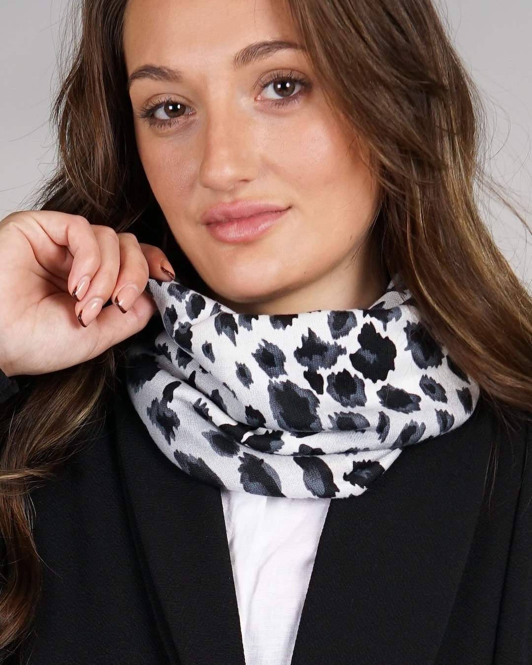 Animal Print Snood Leopard Lauren Soft Fine Jersey Knit Grey & Black ...
