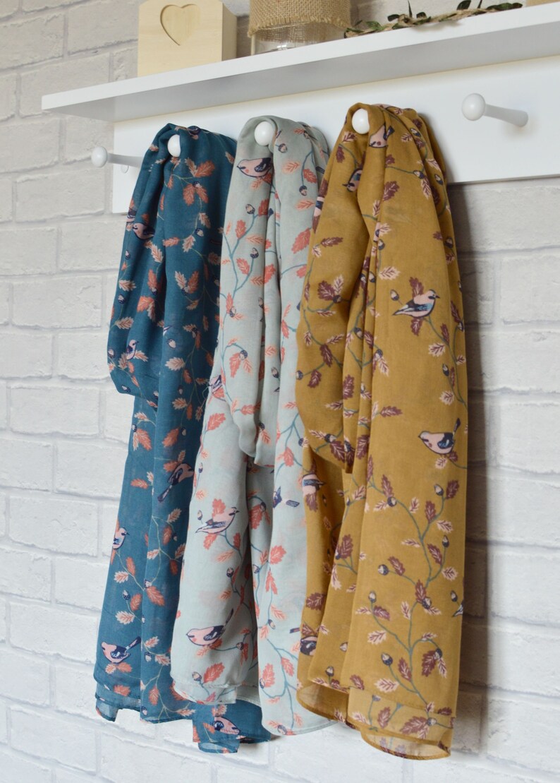 Bird Scarf Pastel Sage Green Jay Bird Print Soft Semi-sheer - Etsy UK