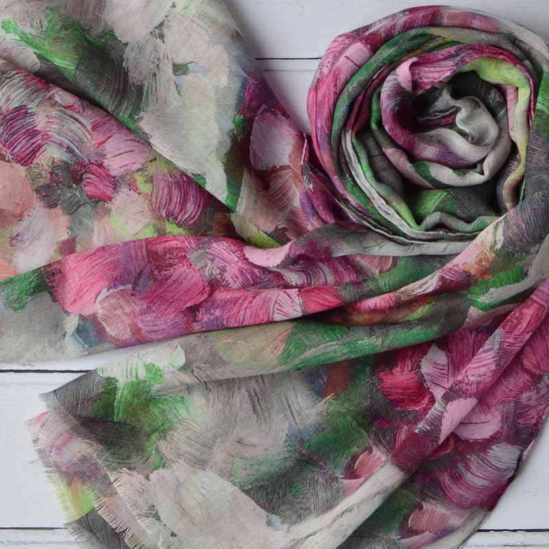 Long Pink Floral Scarf - Etsy UK