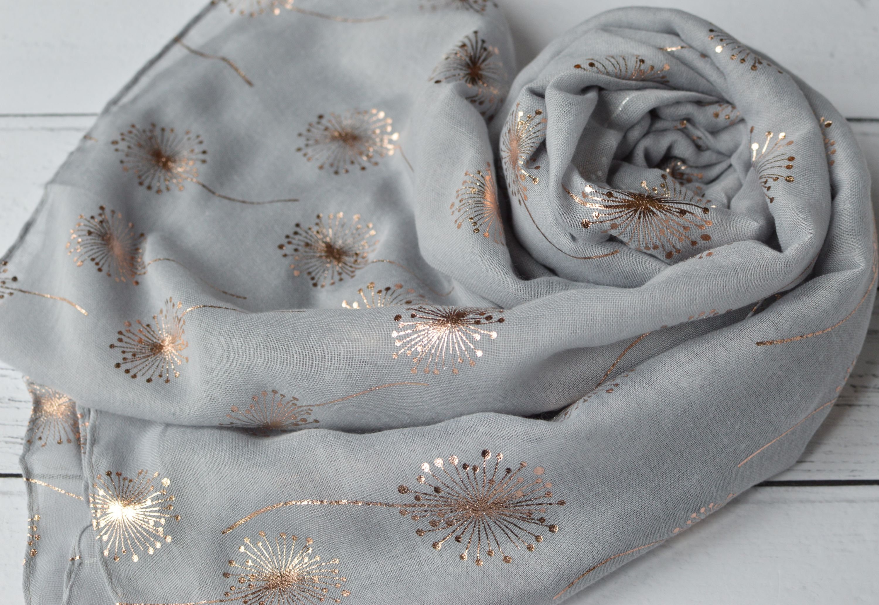 Silver Grey Scarf With Rose Gold Foil Dandelion Design - Etsy