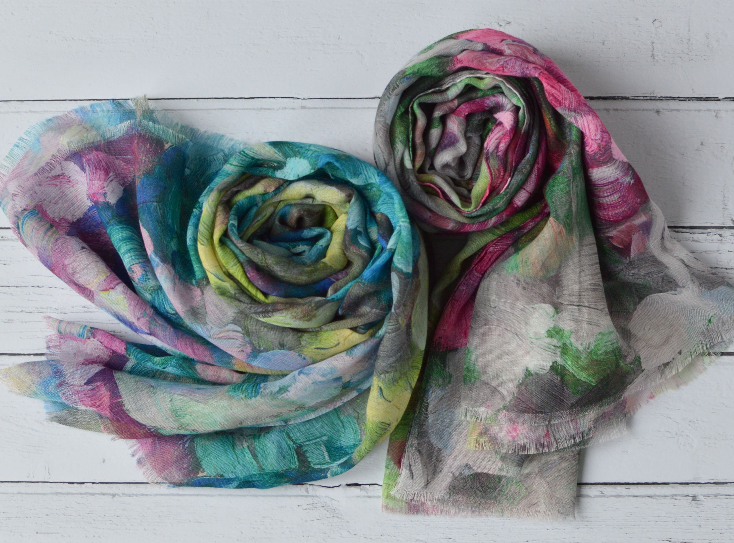 Abstract Floral Scarf Brush Stroke Watercolour Blue Pink Green | Etsy
