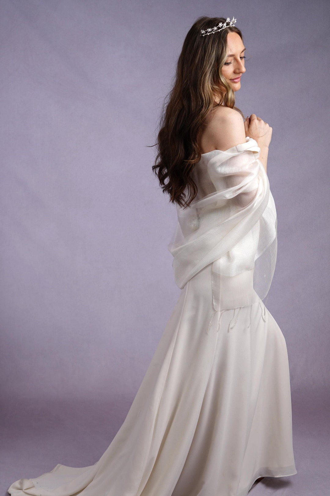 Ivory Wrap Sophia Double Layered Organza and Crepe Silk/viscose Ivory ...