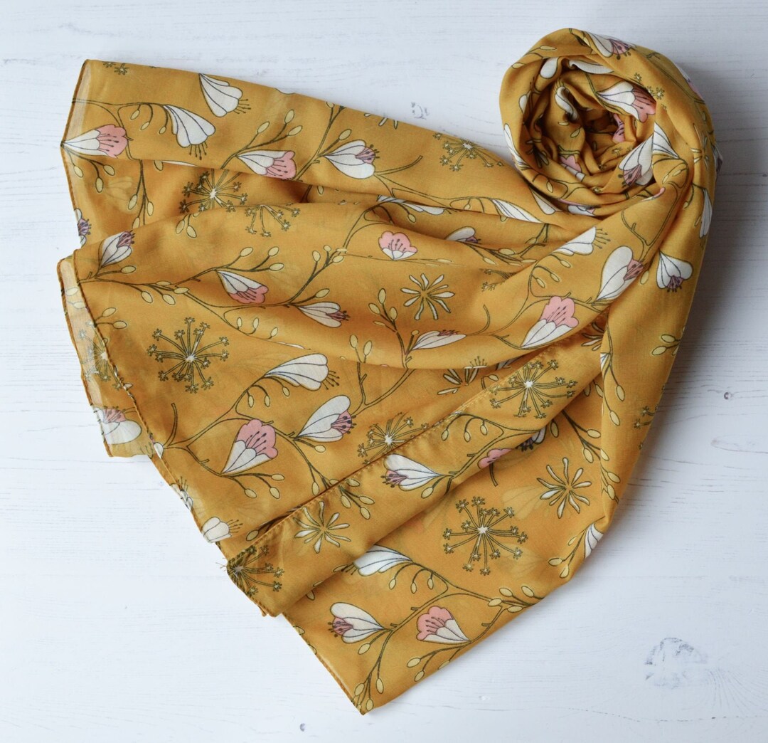 Mustard Floral & Seed Head Print Soft Large Scarf - Etsy