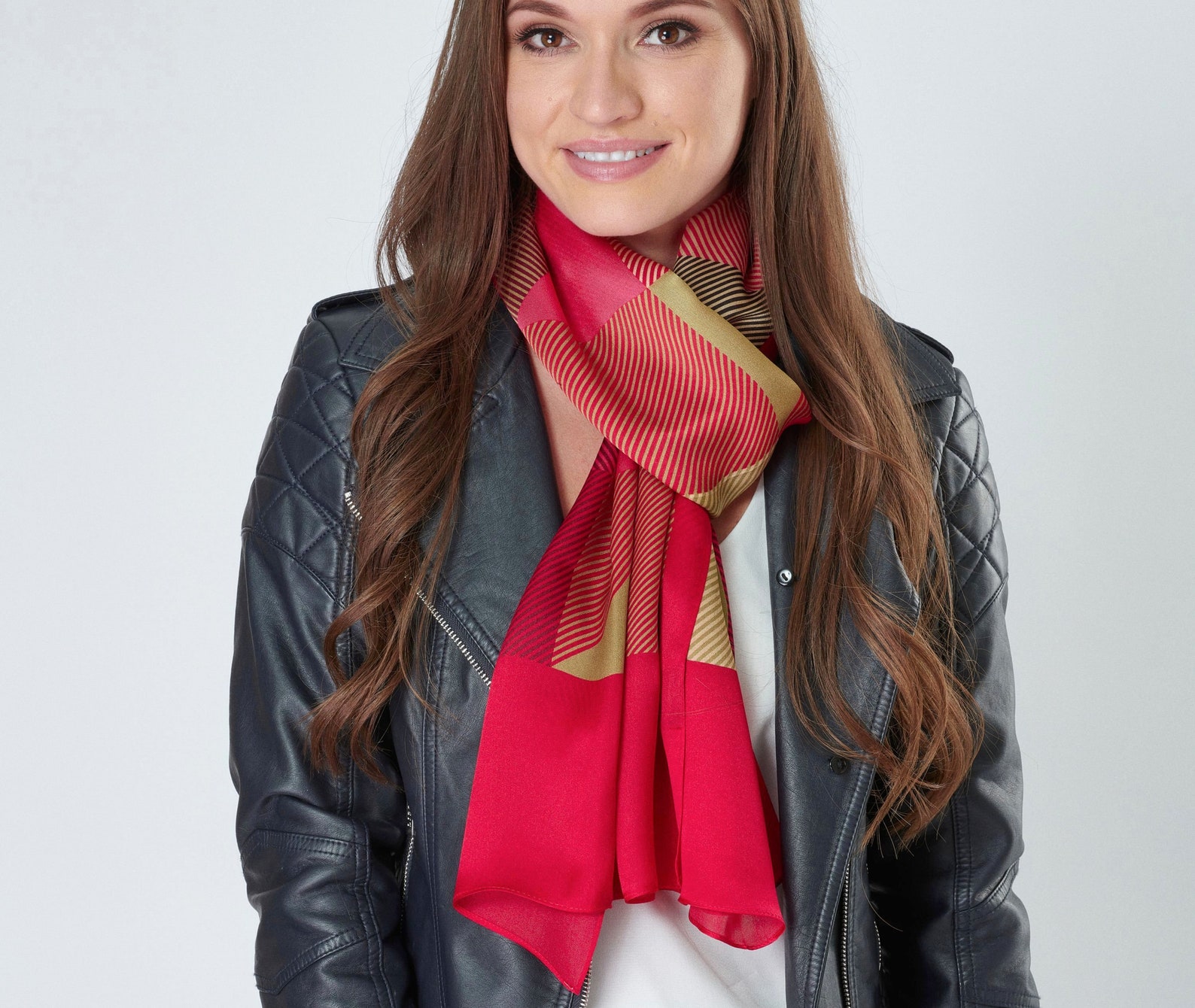 Silk Charmeuse Scarf Raspberry Red & Gold Block Pinstripe | Etsy UK