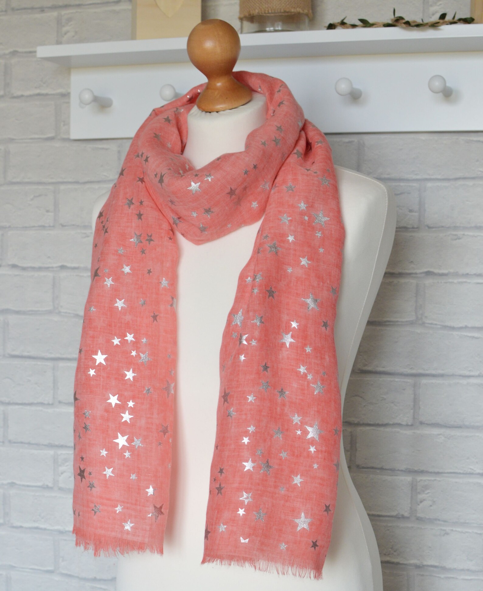 Silver Stars Scarf Coral Orange Soft Light Weight Scarf With Silver ...